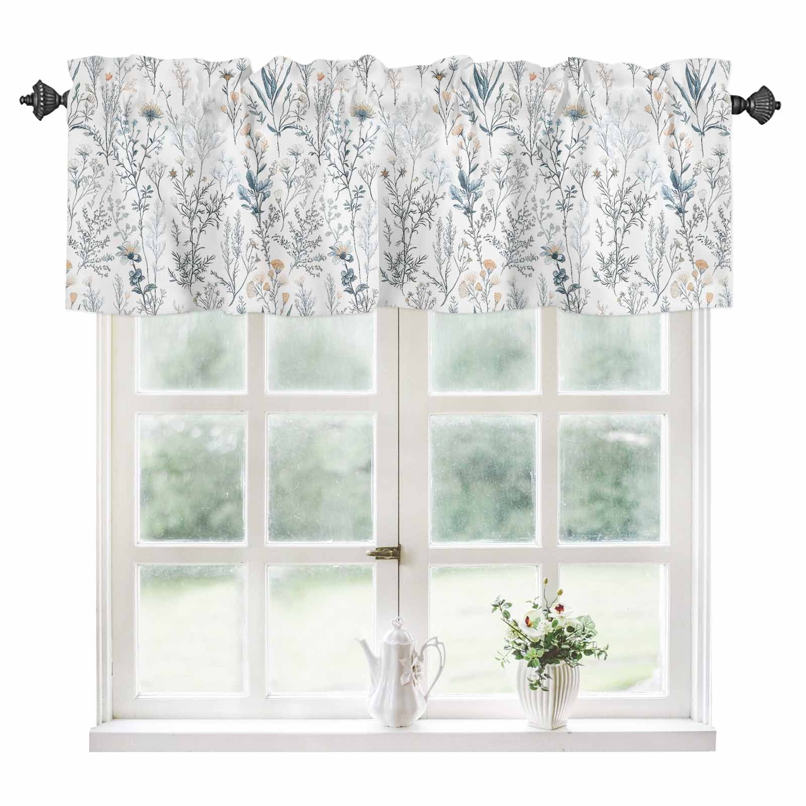 Blue Flower Kitchen Valances for Windows 60x18 Inch Kitchen Curtains ...