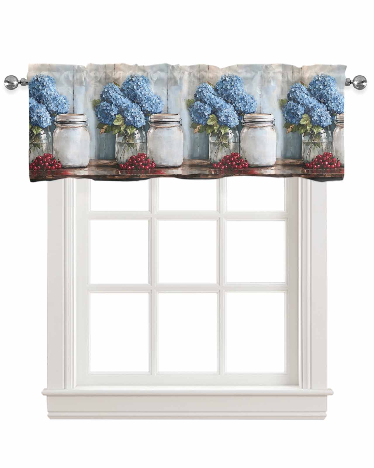 Blue Flower Kitchen Valances for Windows Farmhouse Linen Window Valance ...