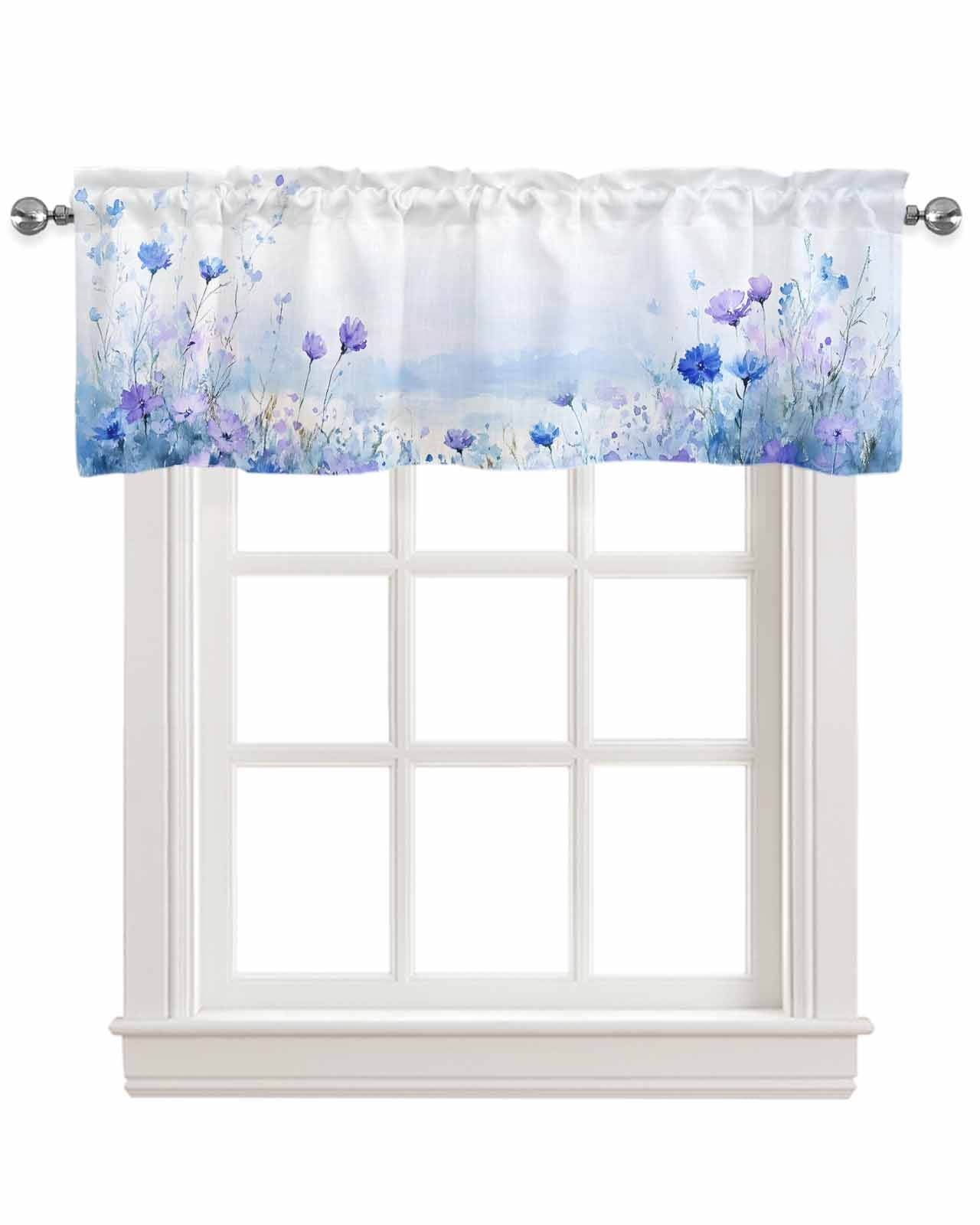 Blue Flower Kitchen Valances for Windows Farmhouse Linen Window Valance ...