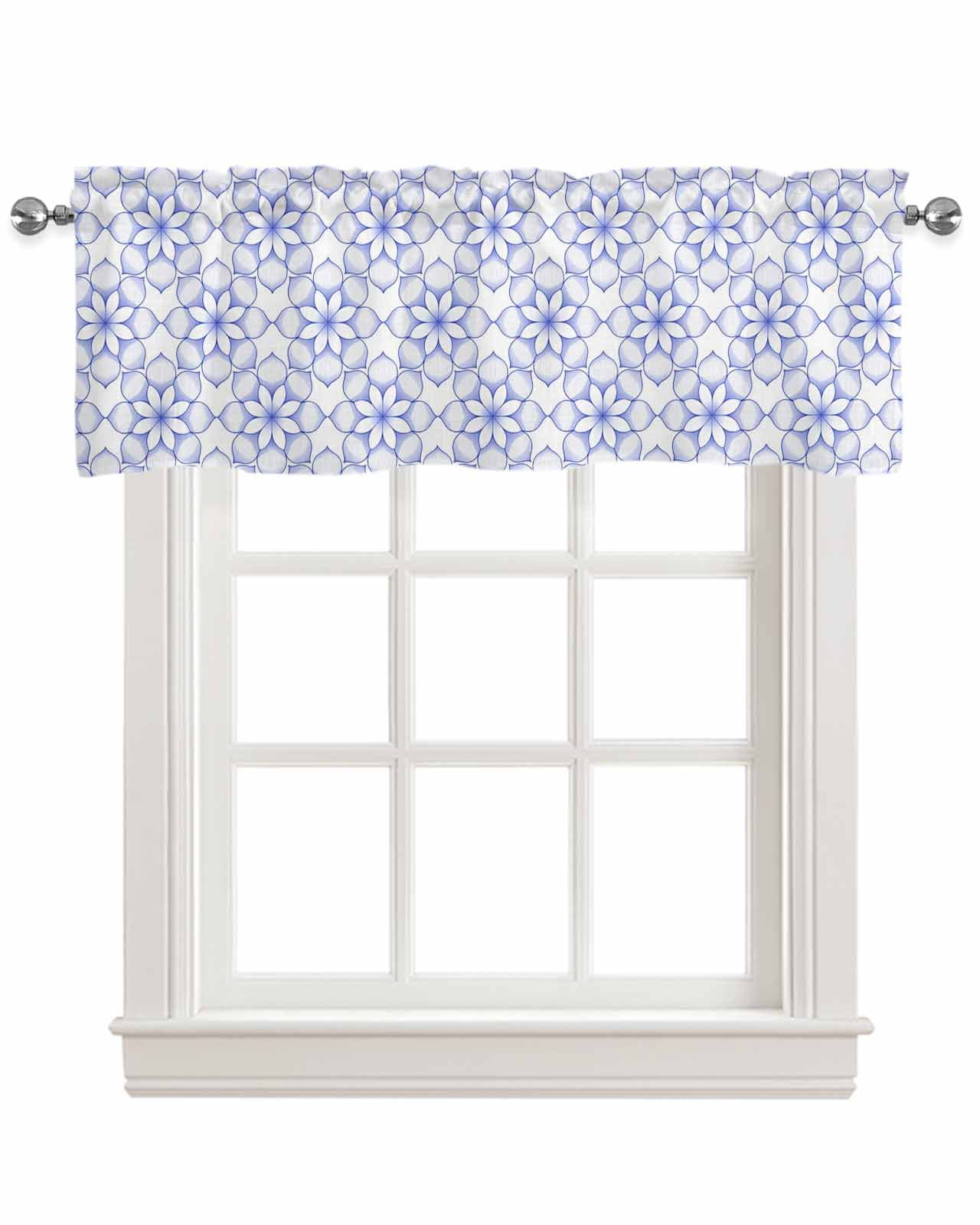Blue Flower Kitchen Valances for Windows Farmhouse Linen Window Valance ...