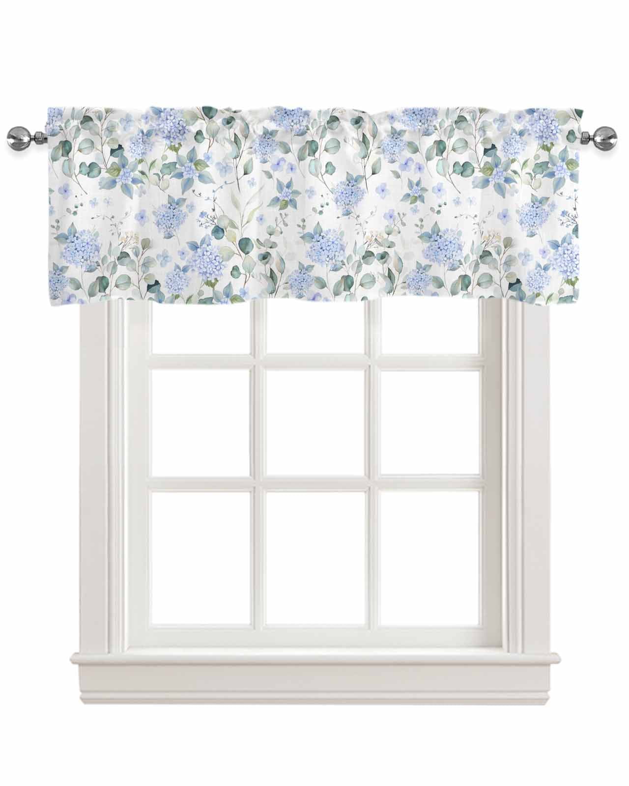 Blue Flower Kitchen Valances for Windows Farmhouse Linen Window Valance ...