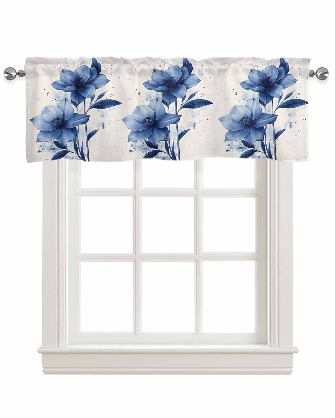 Blue Flower Kitchen Valances for Windows Farmhouse Linen Window Valance ...
