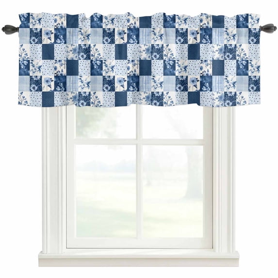 Blue Flower Kitchen Valances for Windows, Small Valance Curtains Rod ...