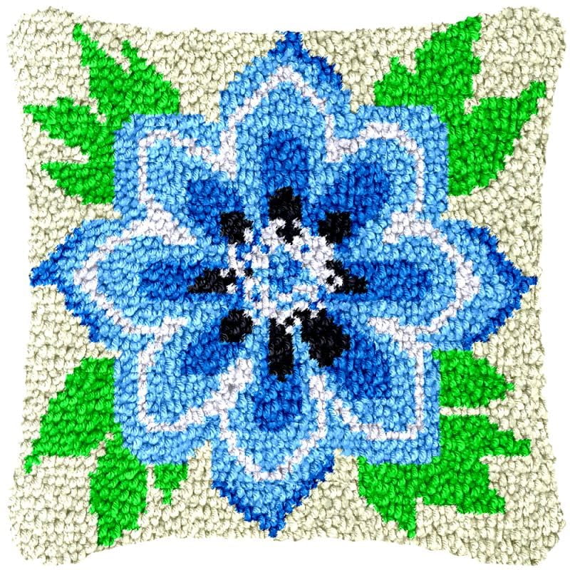 Blue Flower Latch Hook Pillow Cover Kits for DIY Handmade Throw Pillow ...
