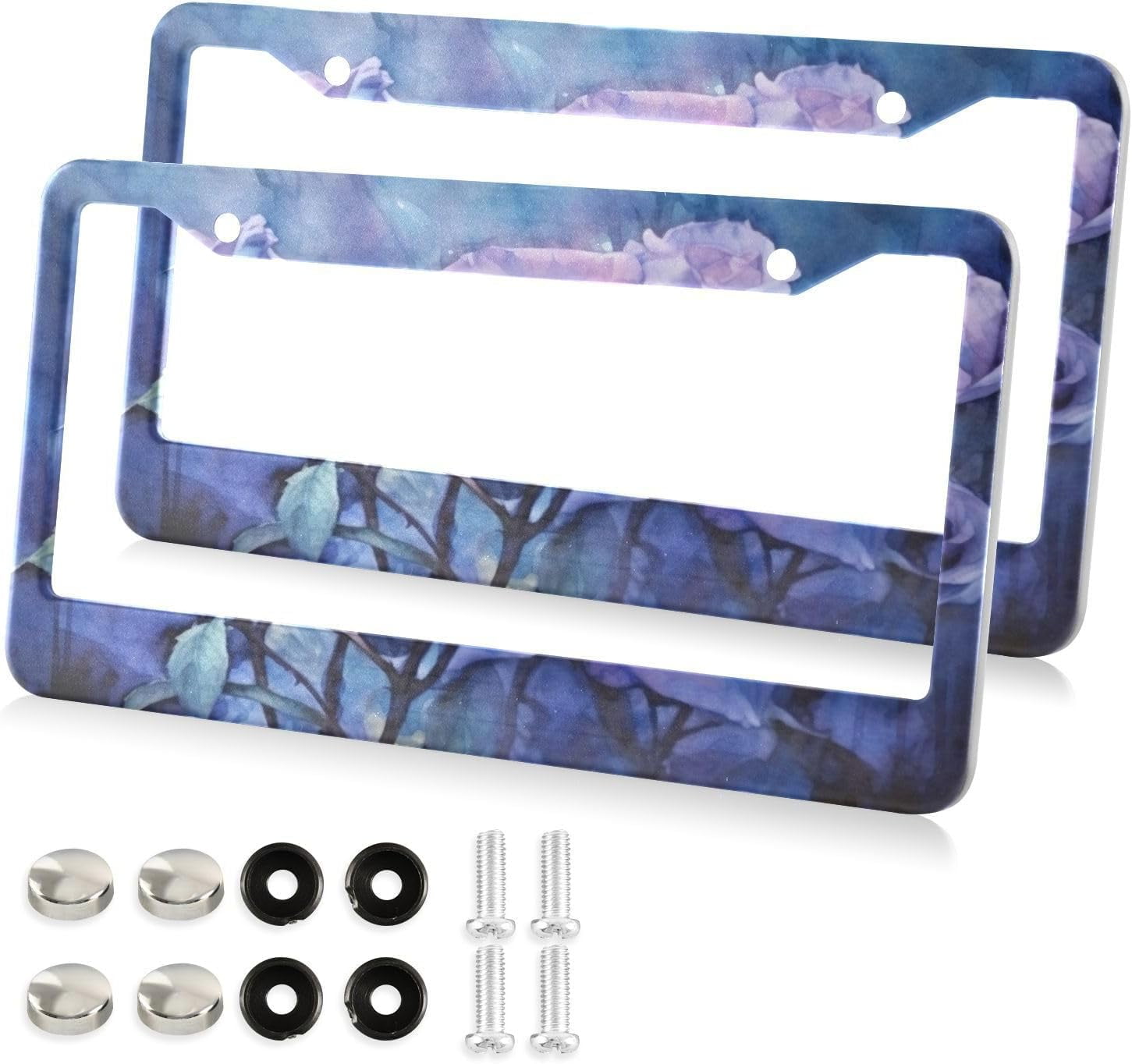 Blue Flower License Plate Frame, Aluminum Car Tag Frames, 2 Pack ...