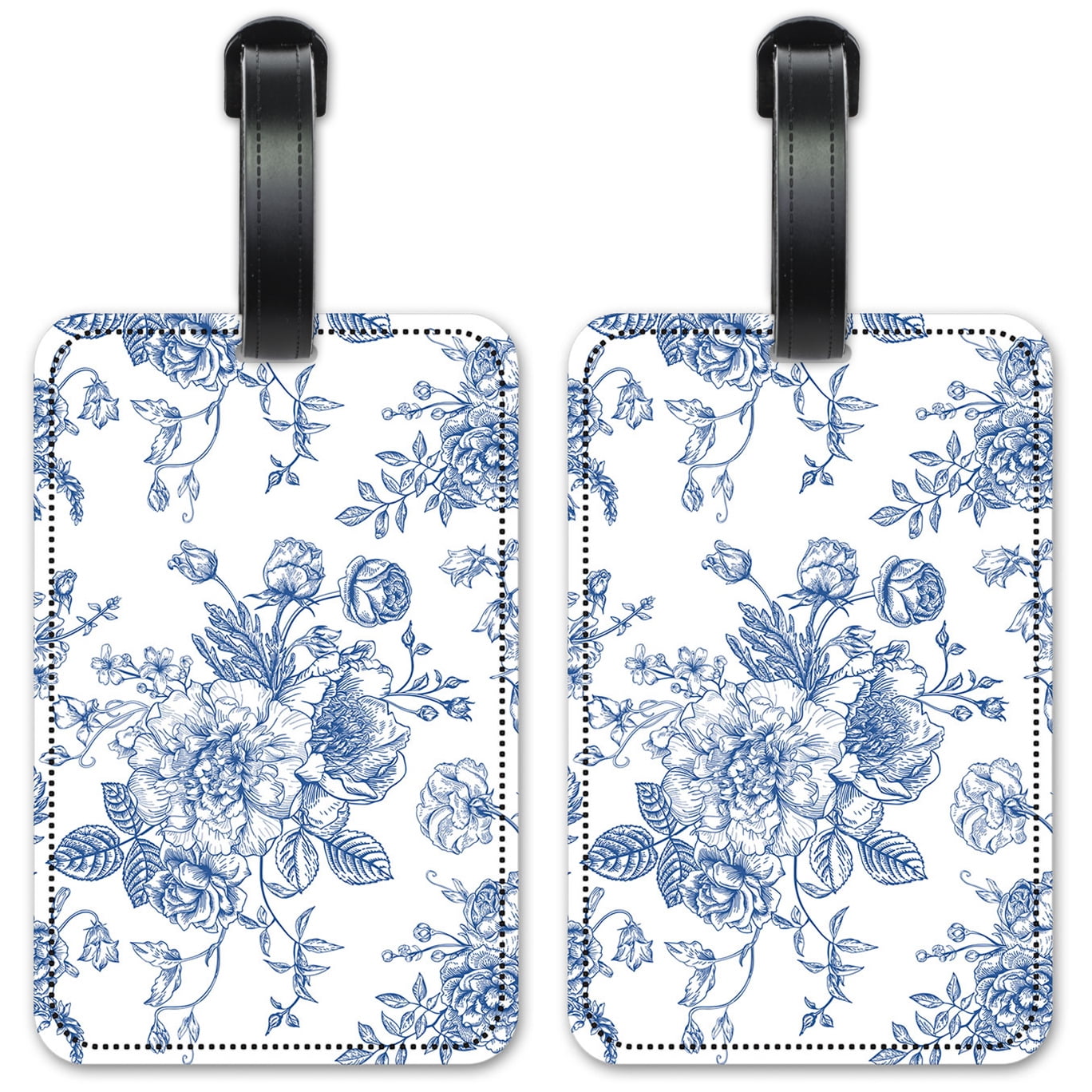 Blue Flower Line Art - Luggage ID Tags / Suitcase Identification Cards ...