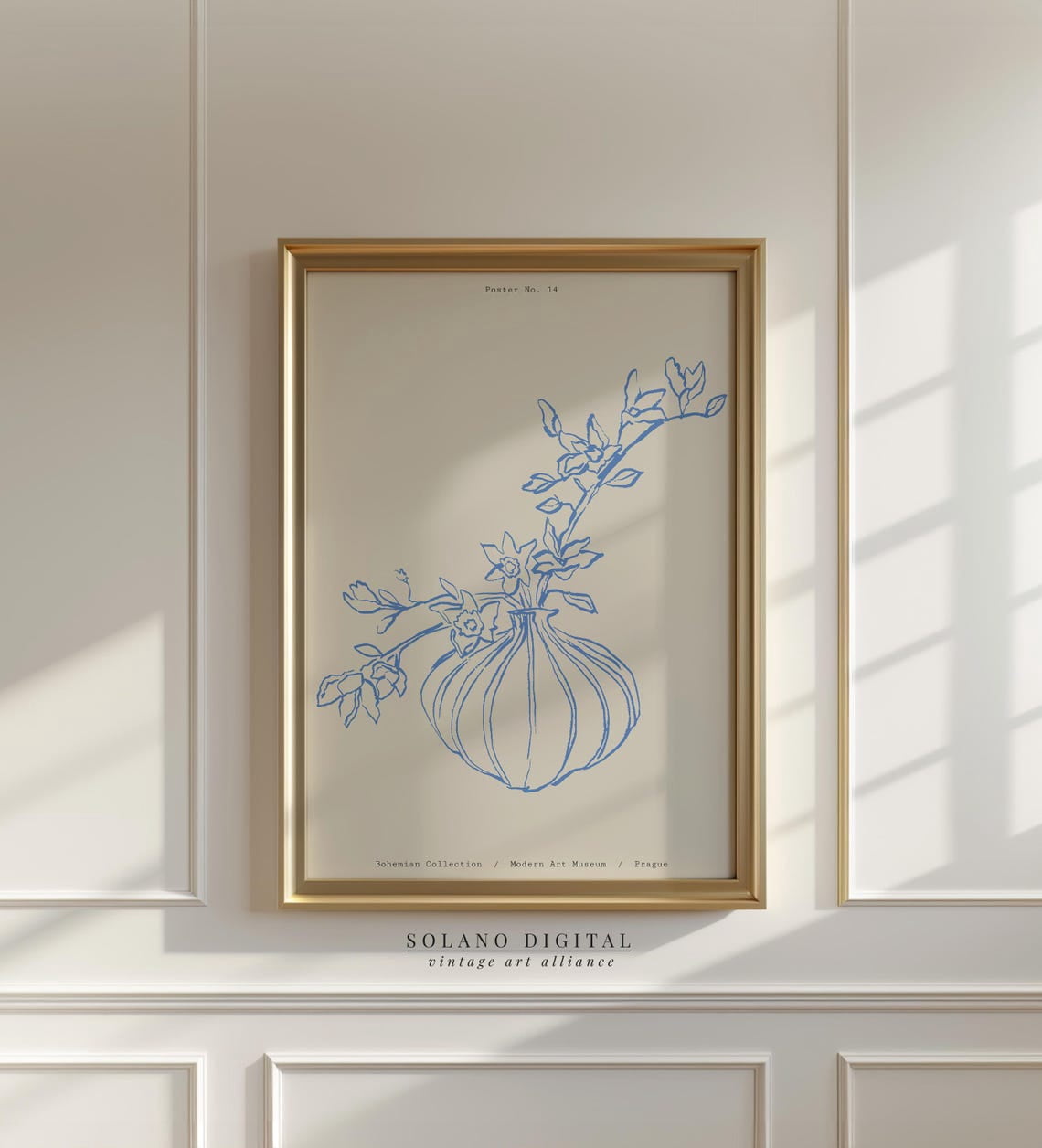 Blue Flower Line Art Print Scandinavian Vase Illustration, Unframed ...