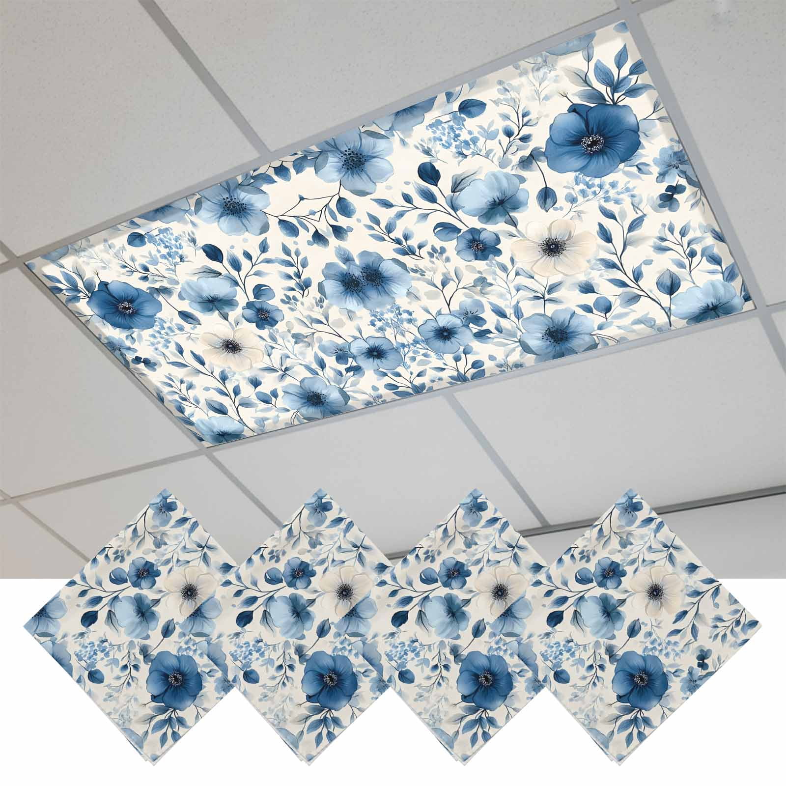 Blue Flower Magnetic Fluorescent Light Covers for Ceiling Lights 2x4Ft ...