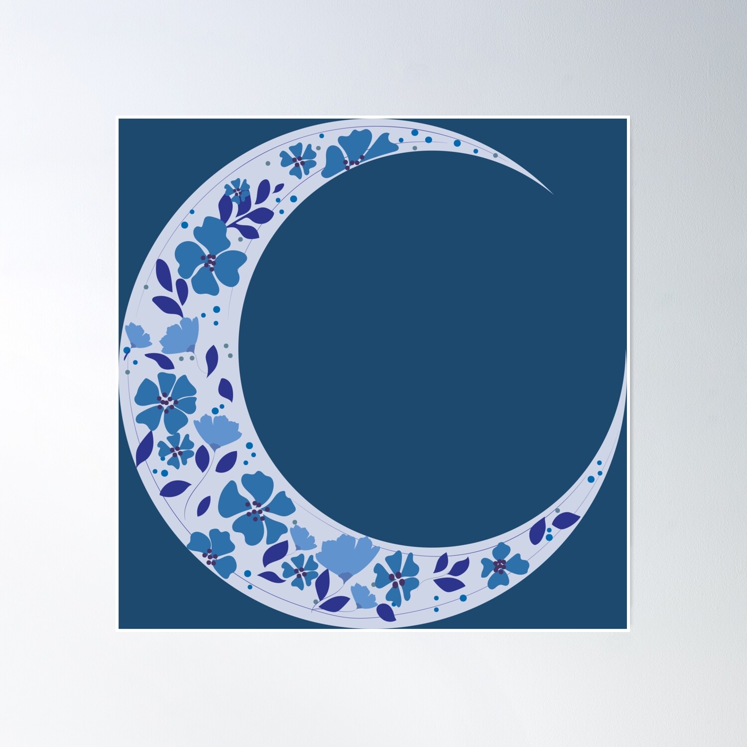 Blue Flower Moon Poster Wall Art, Modern Wall Decor, 16x16 UNFRAMED ...