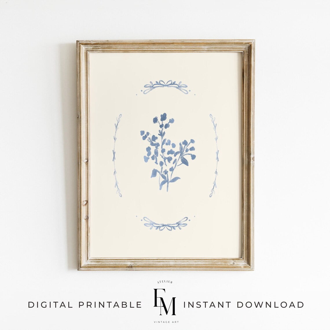 Blue Flower Nursery Wall Print Floral Nursery Decor Powder Blue ...