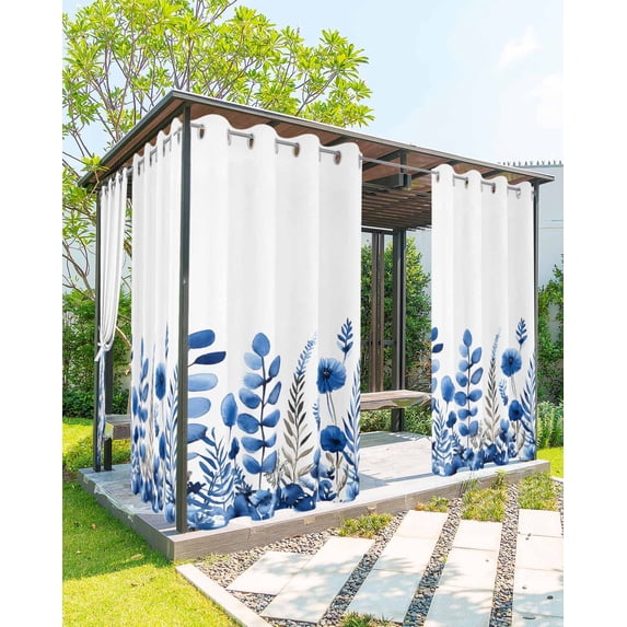 Blue Flower Outdoor Curtains for Patio, Spring Vintage Watercolor ...