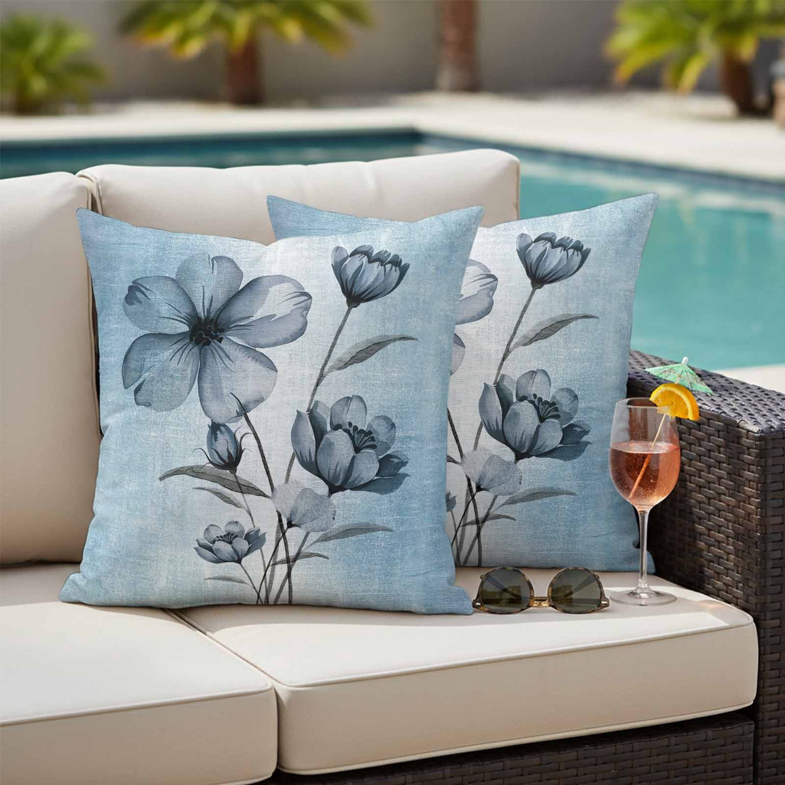 Blue Flower Outdoor Pillow Covers 18x18 Inch Throw Pillow Covers Set of ...