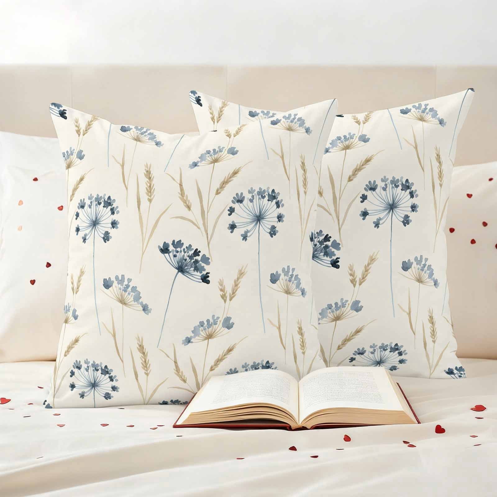 Blue Flower Outdoor Throw Pillow Covers Set of 2, Gold Wheat Country ...