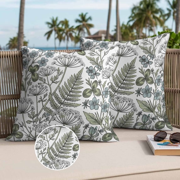 Blue Flower Outdoor Waterproof Throw Pillow Covers Set of 2, 16"x16 ...