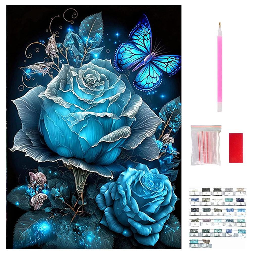 Blue Flower Painting Kit 11.8x15.7in, Full Drill DIY Crystal Art Set ...