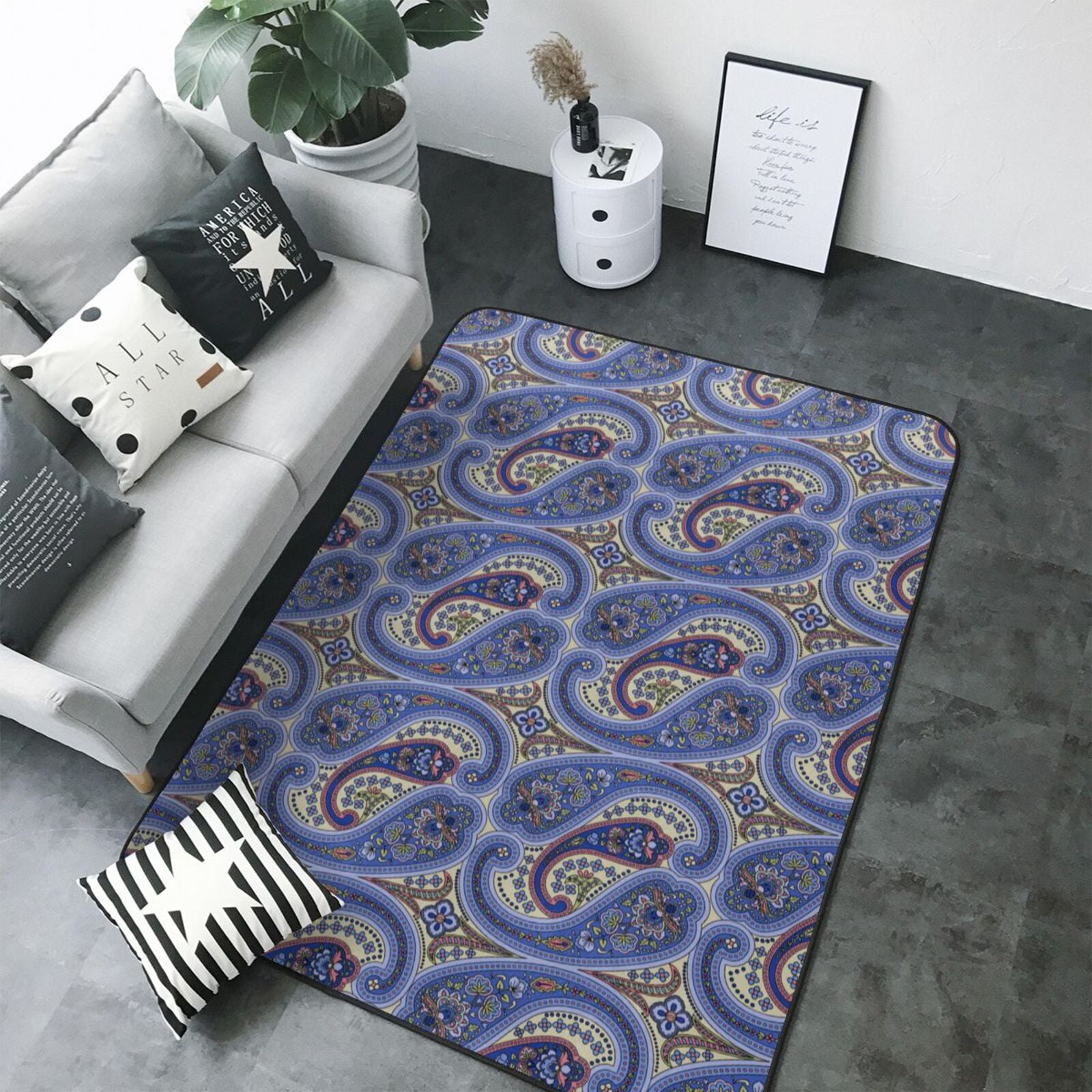 Blue Flower Paisley Area Rugs for Living Room Bedroom, 5x7 Soft Throw ...