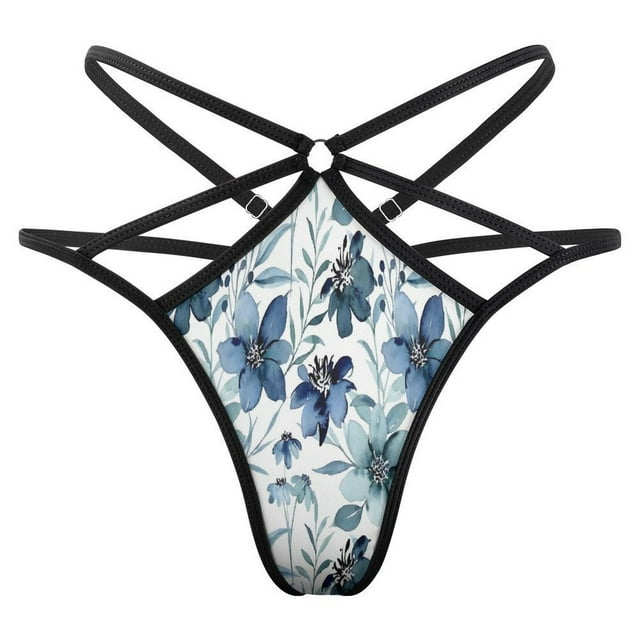 Blue Flower Pattern Open Type Women's Panties Crotch Opening G-strings ...