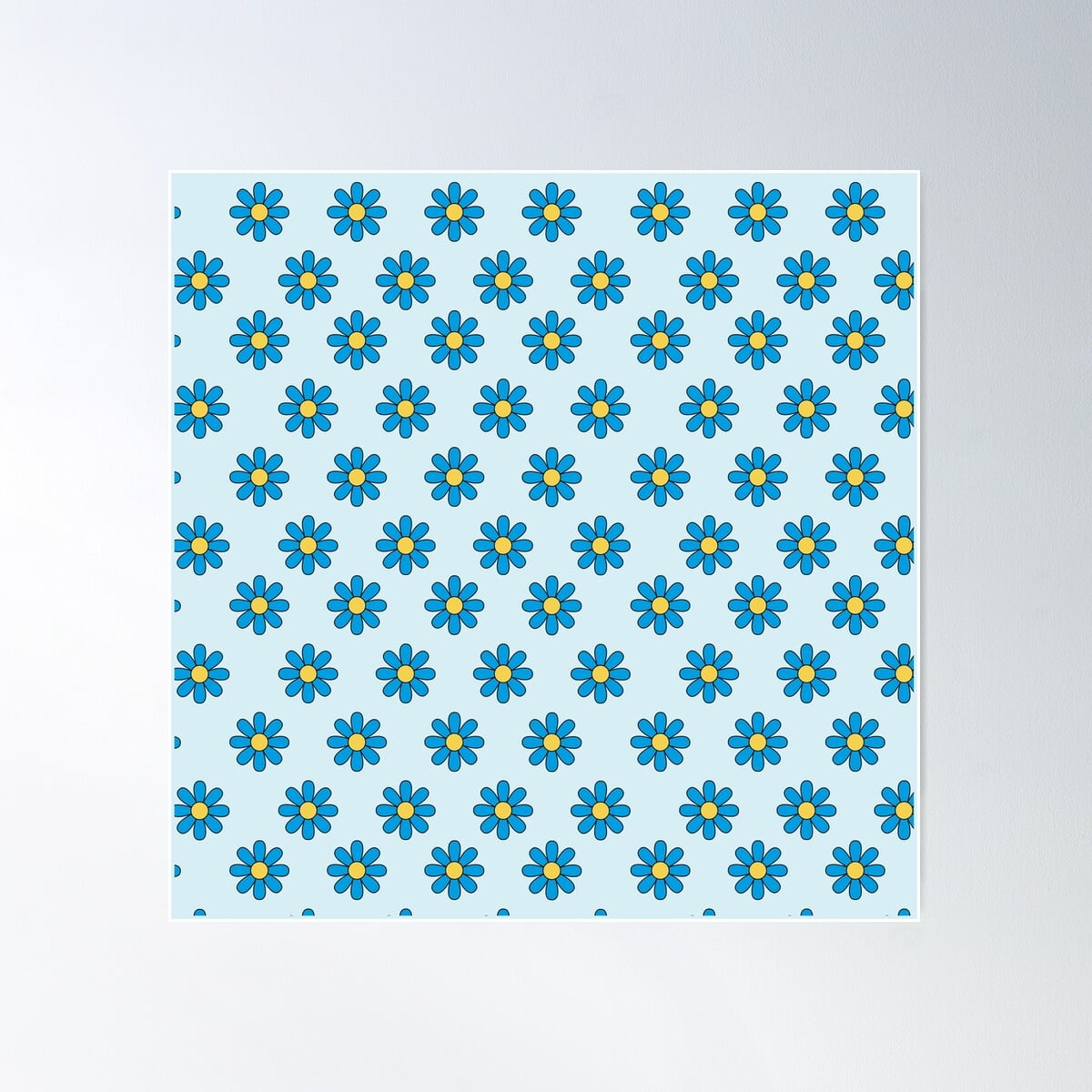Blue Flower Pattern Poster Wall Art, Modern Wall Decor For Living Room ...