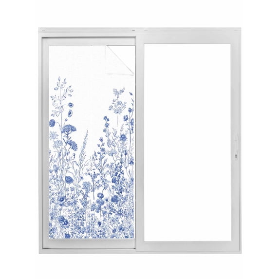 Blue Flower Plant Window Privacy Film, Retro Country Tree Branch Leaves ...