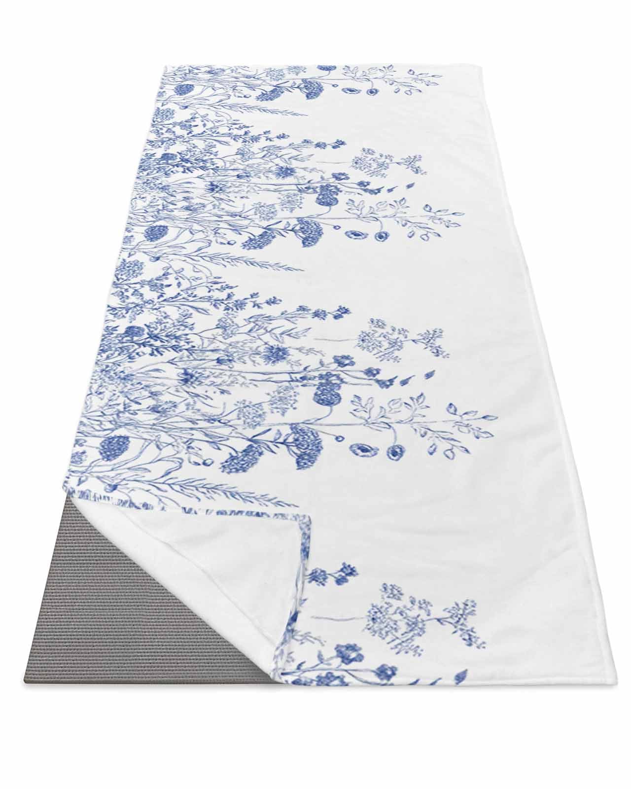 Blue Flower Plant Yoga Towel for Hot Yoga Non Slip, Retro Country Tree ...