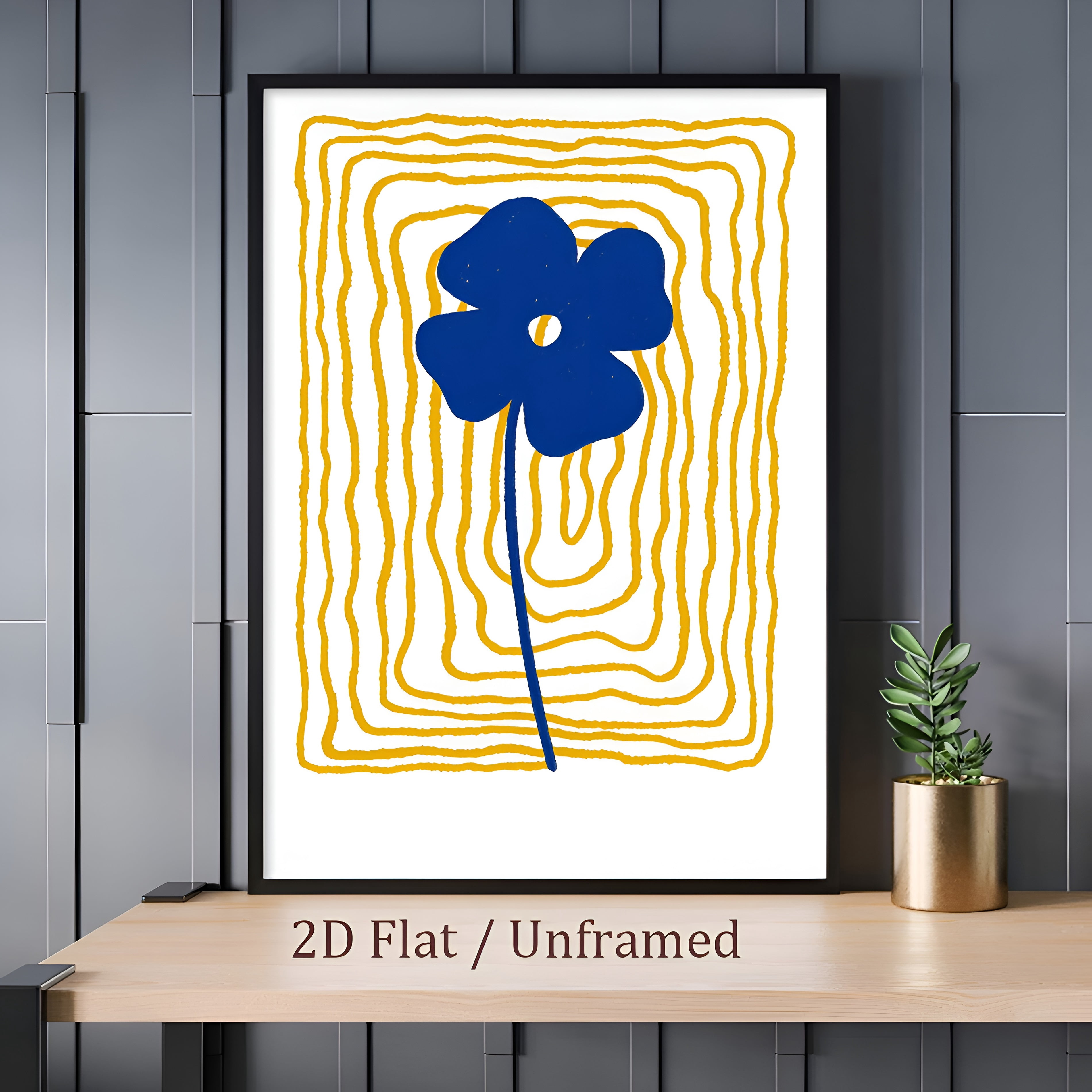 Blue Flower Poster Abstract Pattern Minimal Art Modern Typography Retro ...