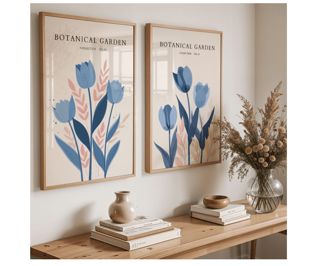Blue Flower Poster, Minimal Tulip Wildflower Wall Art Home Decor Office ...