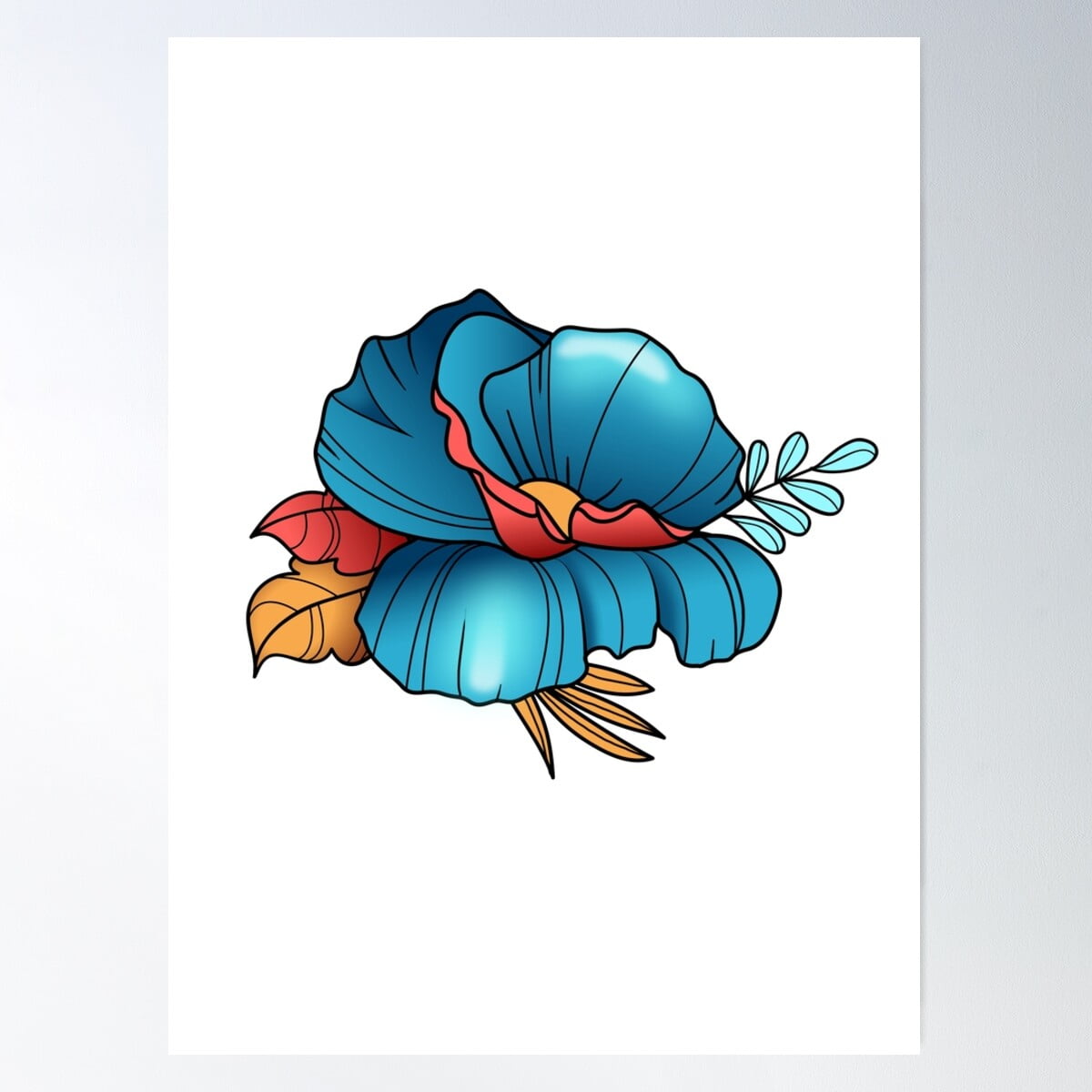 Blue Flower Poster Wall Art, Modern Wall Decor For Living Room Bedroom ...