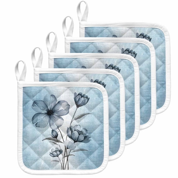 Blue Flower Pot Holders for Kitchen Heatproof Potholder, 5 Pack Retro ...