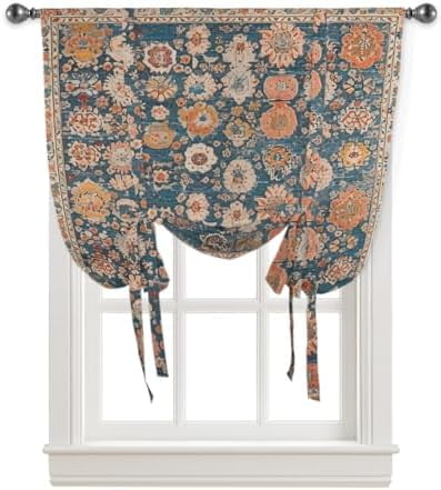 Blue Flower Print Tie Up Curtains for Kitchen Bedroom Living Room ...