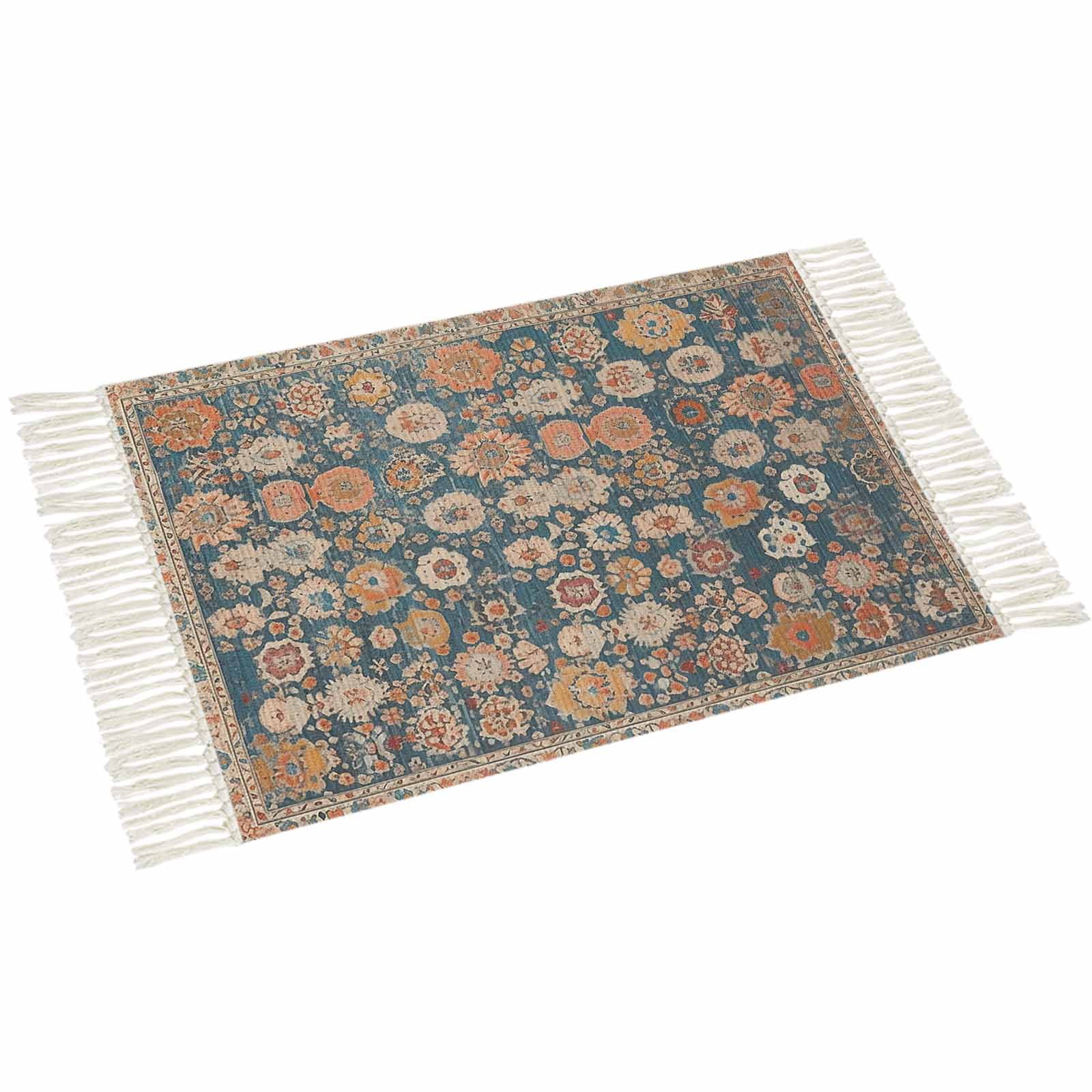 Blue Flower Print Washable Bath Rug - 2x3 Entry Rug Washable Indoor ...