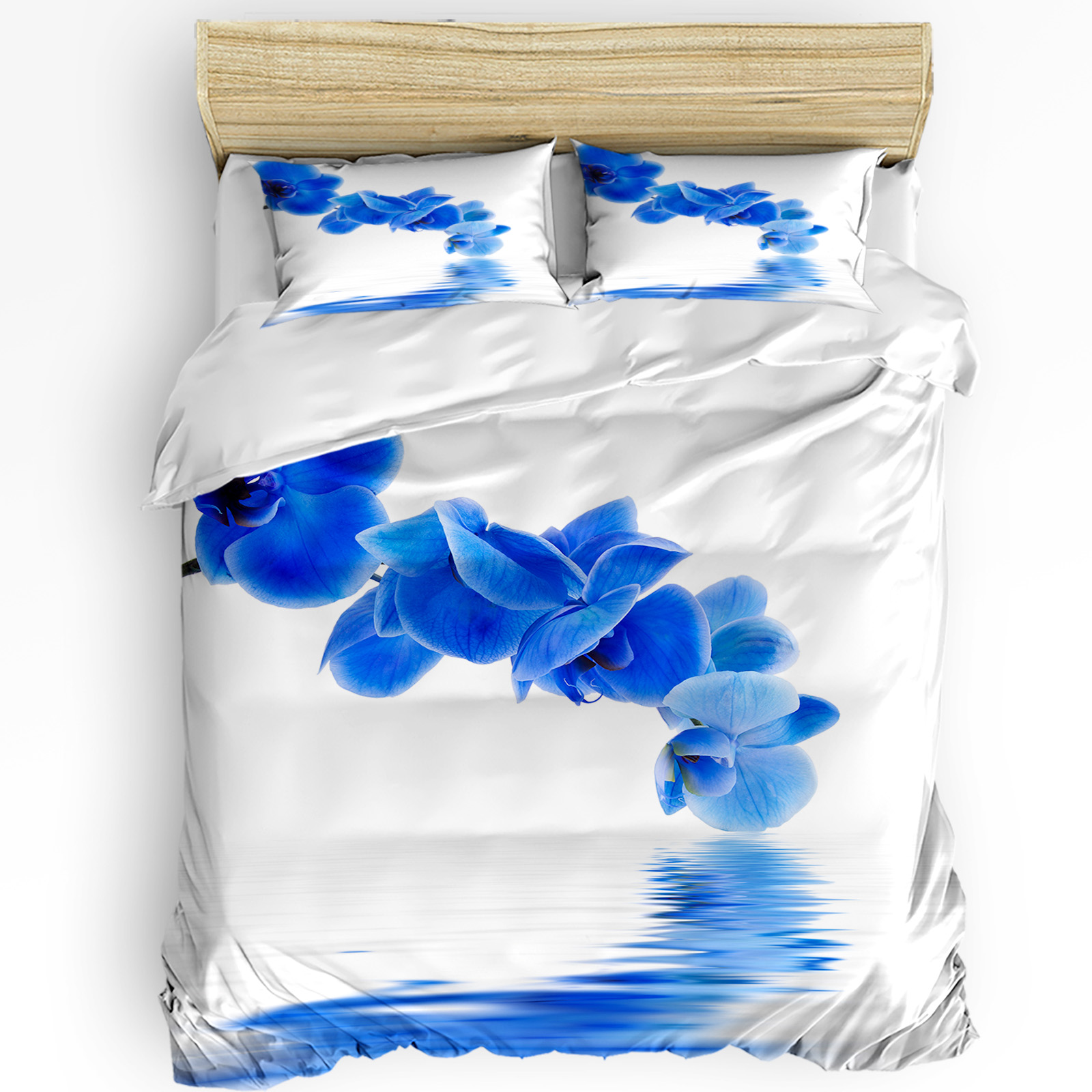 Blue Flower Pure Orchid Water Surface Duvet Cover Bed Bedding Set Home ...