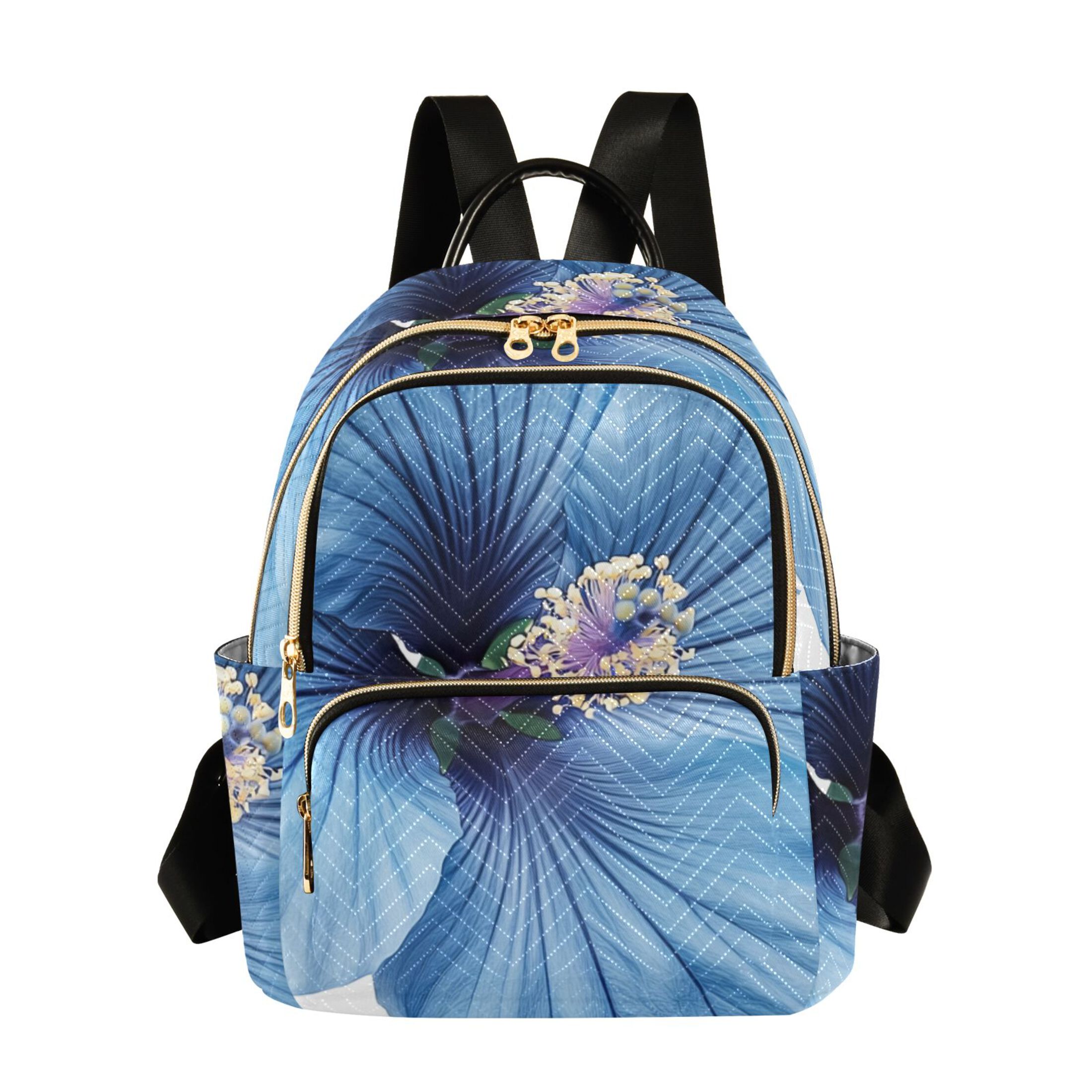 Blue Flower Quilted Backpack Fashion Daypack Commuter Bag for Women 8.5 ...