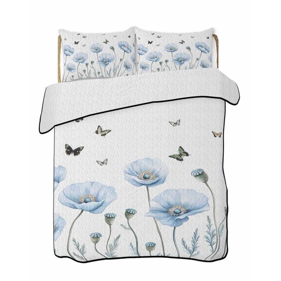 Blue Flower Quilts Bedding Set King Size Country Retro Watercolor ...