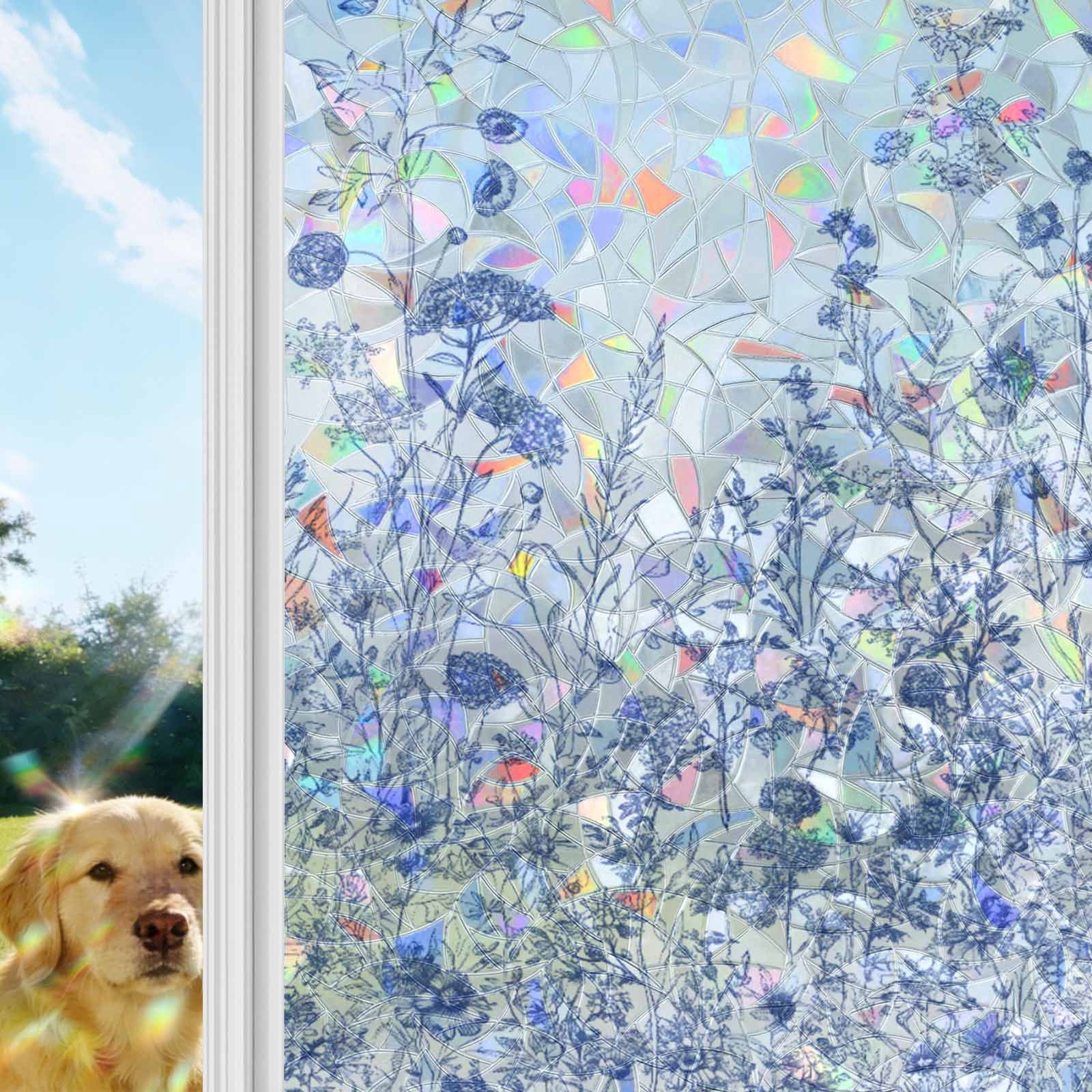 Blue Flower Rainbow Window Privacy Film, Spring Wildflowers Blue White ...
