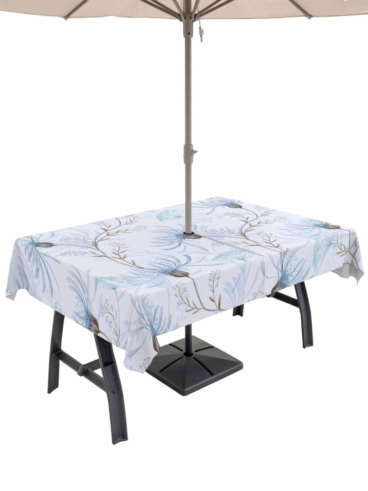 Blue Flower Rectangle Outdoor Tablecloth with Umbrella Hole Country ...