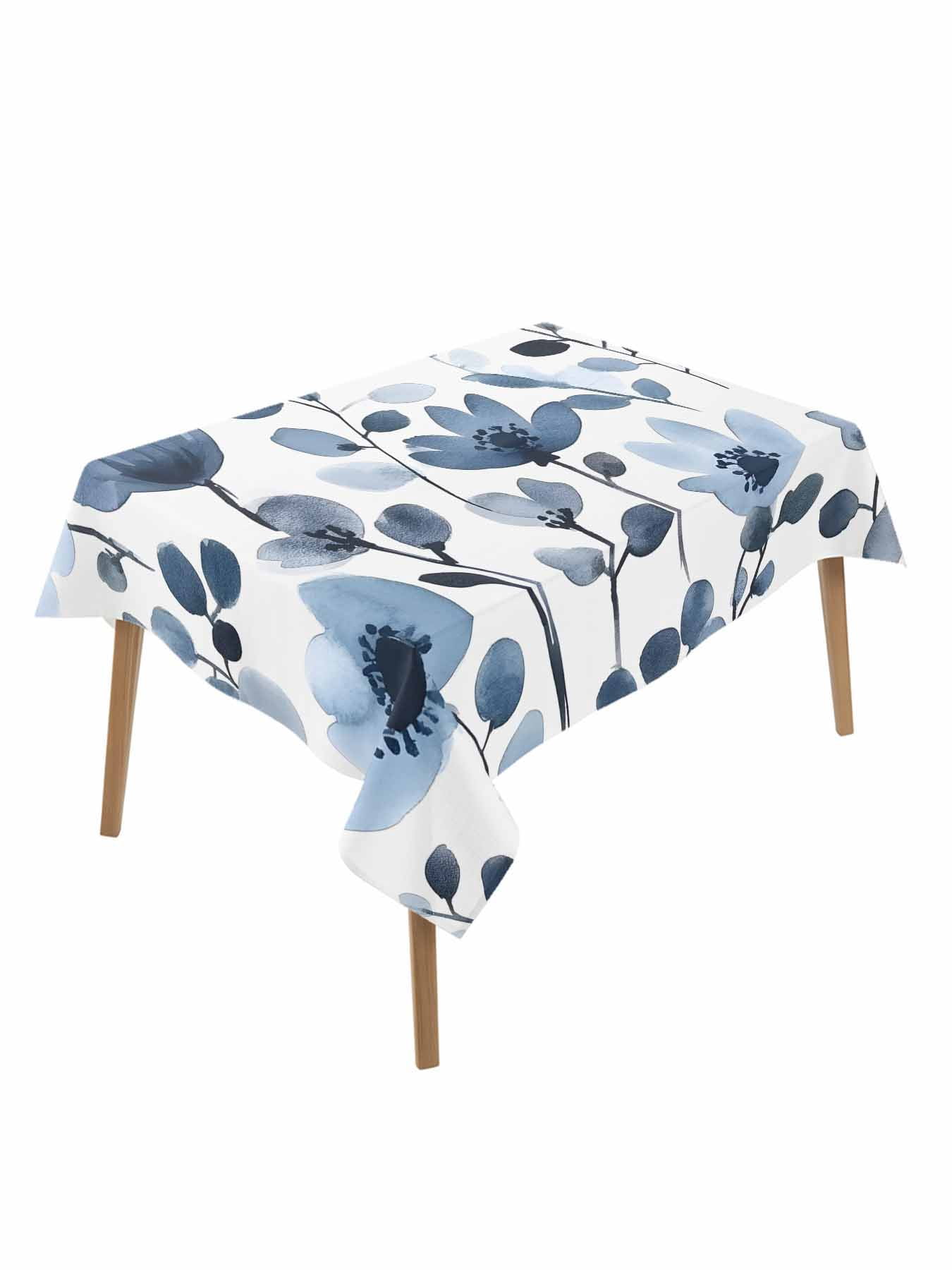 Blue Flower Rectangle Tablecloth Retro Spring Watercolor Floral ...