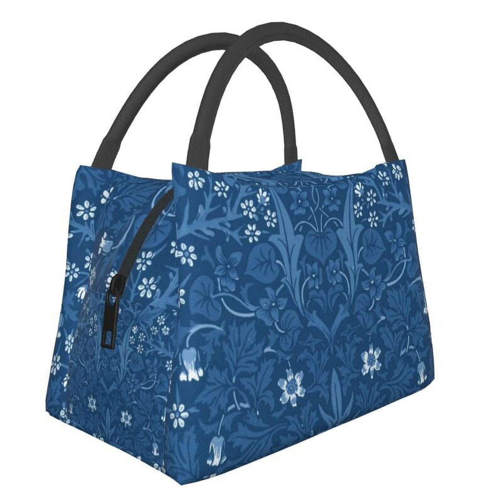 Blue Flower Red Green Floral Swirl And Leaf Insulated Lunch Bags for ...