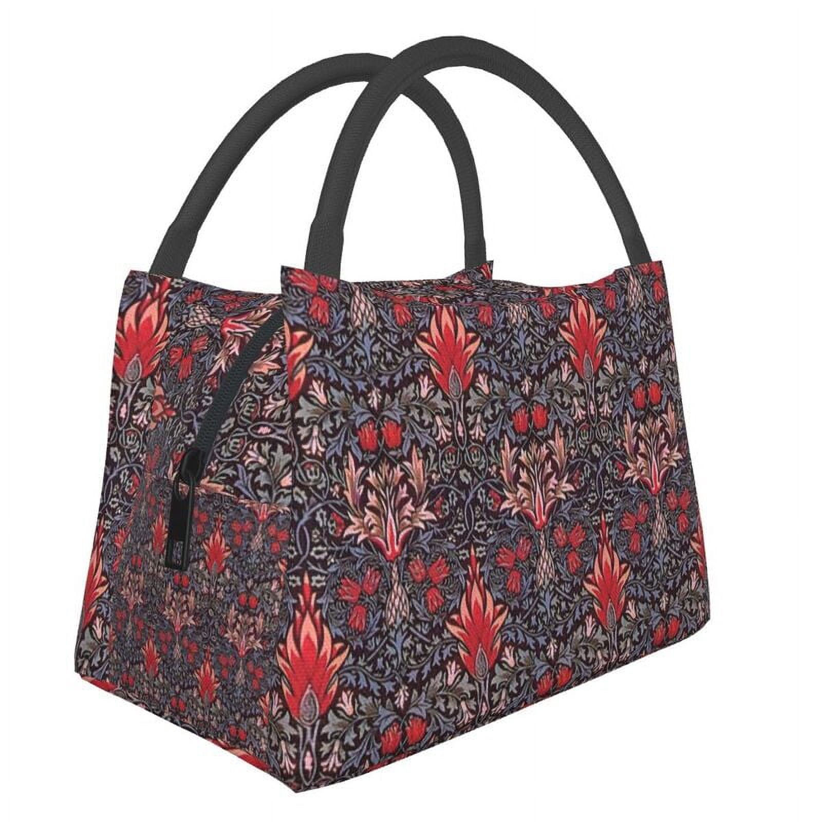 Blue Flower Red Green Floral Swirl And Leaf Insulated Lunch Bags for ...