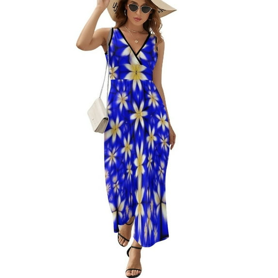 Blue Flower Repeating Pattern Dress Fashion Boho Beach Long Dresses ...