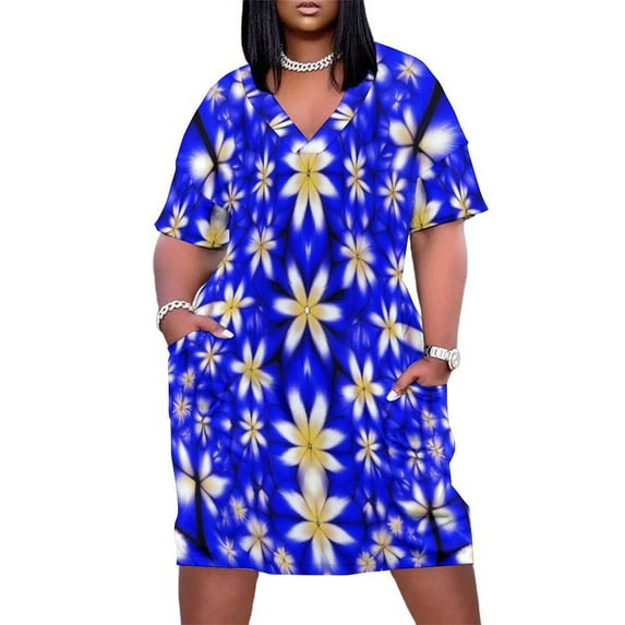 Blue Flower Repeating Pattern Loose Pocket Dress Dresses Summer Summer ...