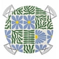 Blue Flower Round Fitted Tablecloth with Elastic Edge, Green Curve ...