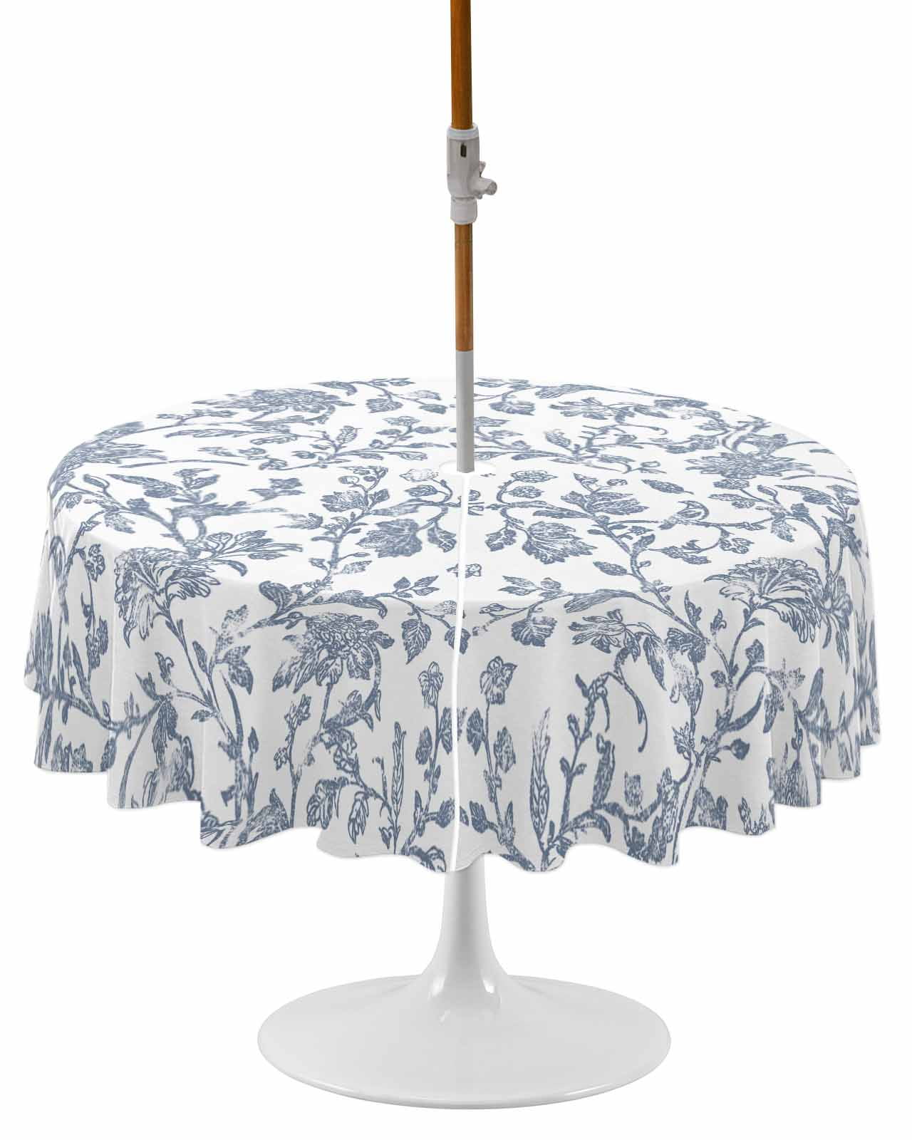 Blue Flower Round Outdoor Tablecloth, Waterproof Table Cloth Cover with ...