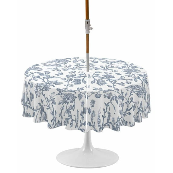 Blue Flower Round Outdoor Tablecloth, Waterproof Table Cloth Cover with ...