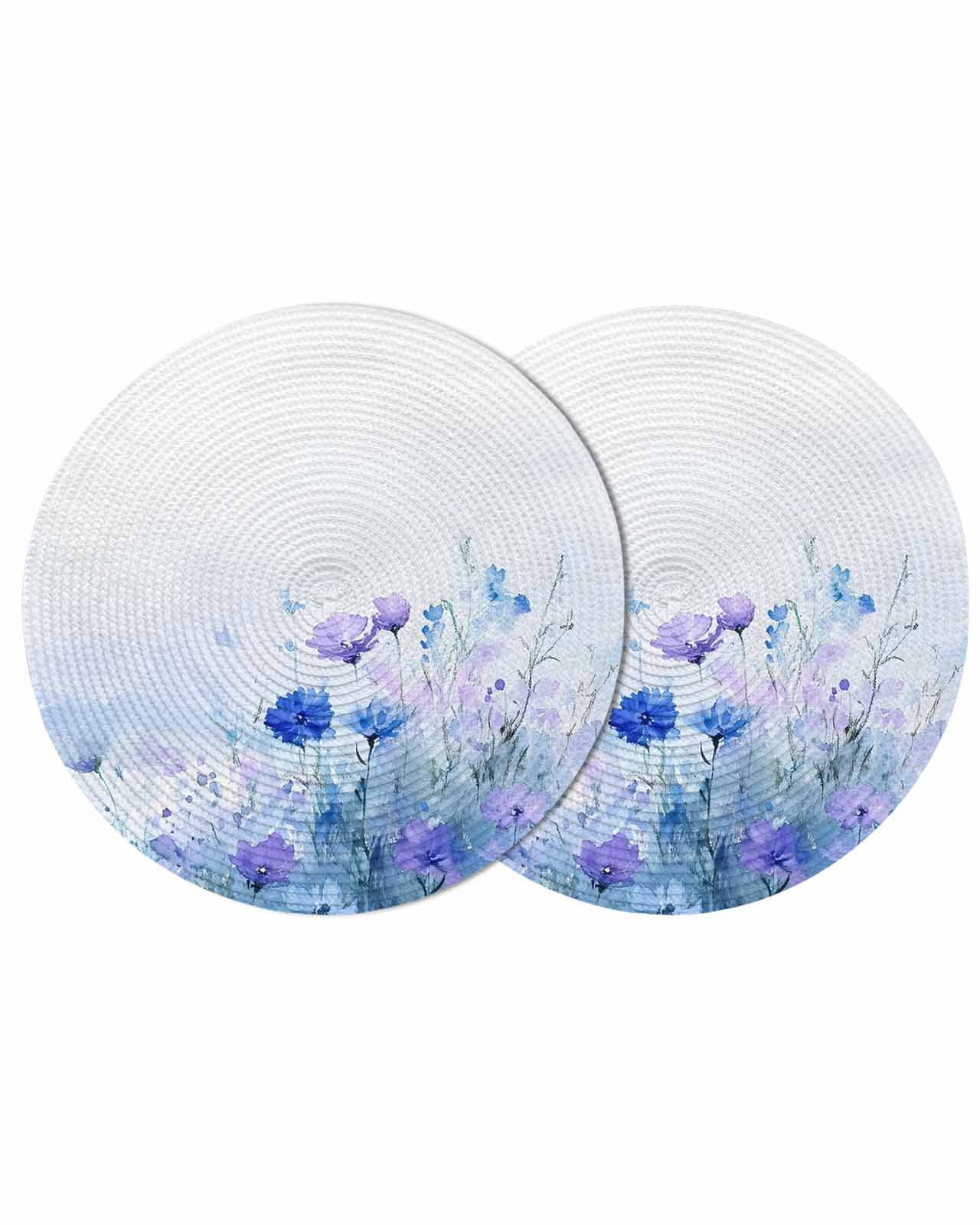 Blue Flower Round Placemats Set of 2 for Dinning Tables,Heat-proof ...
