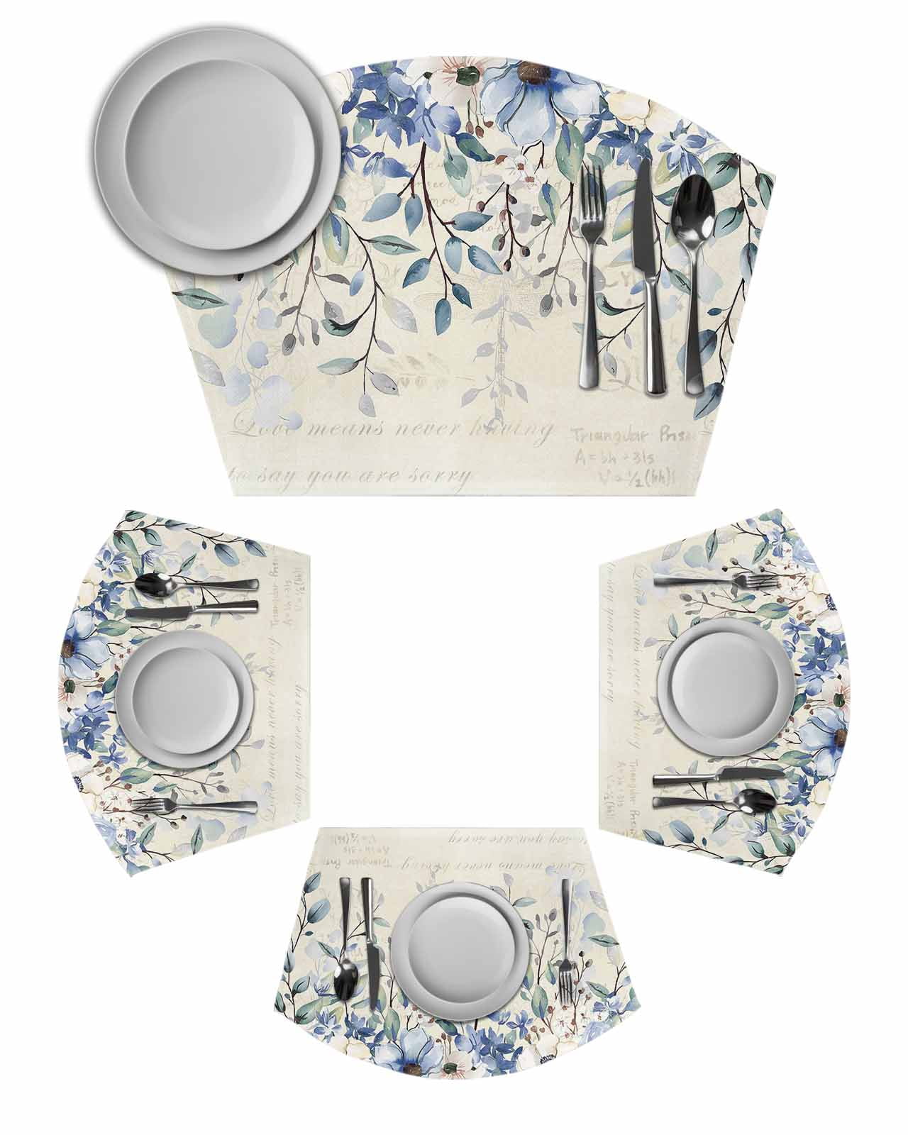 Blue Flower Round Placemats Set of 2, Farmhouse Eucalyptus Retro ...