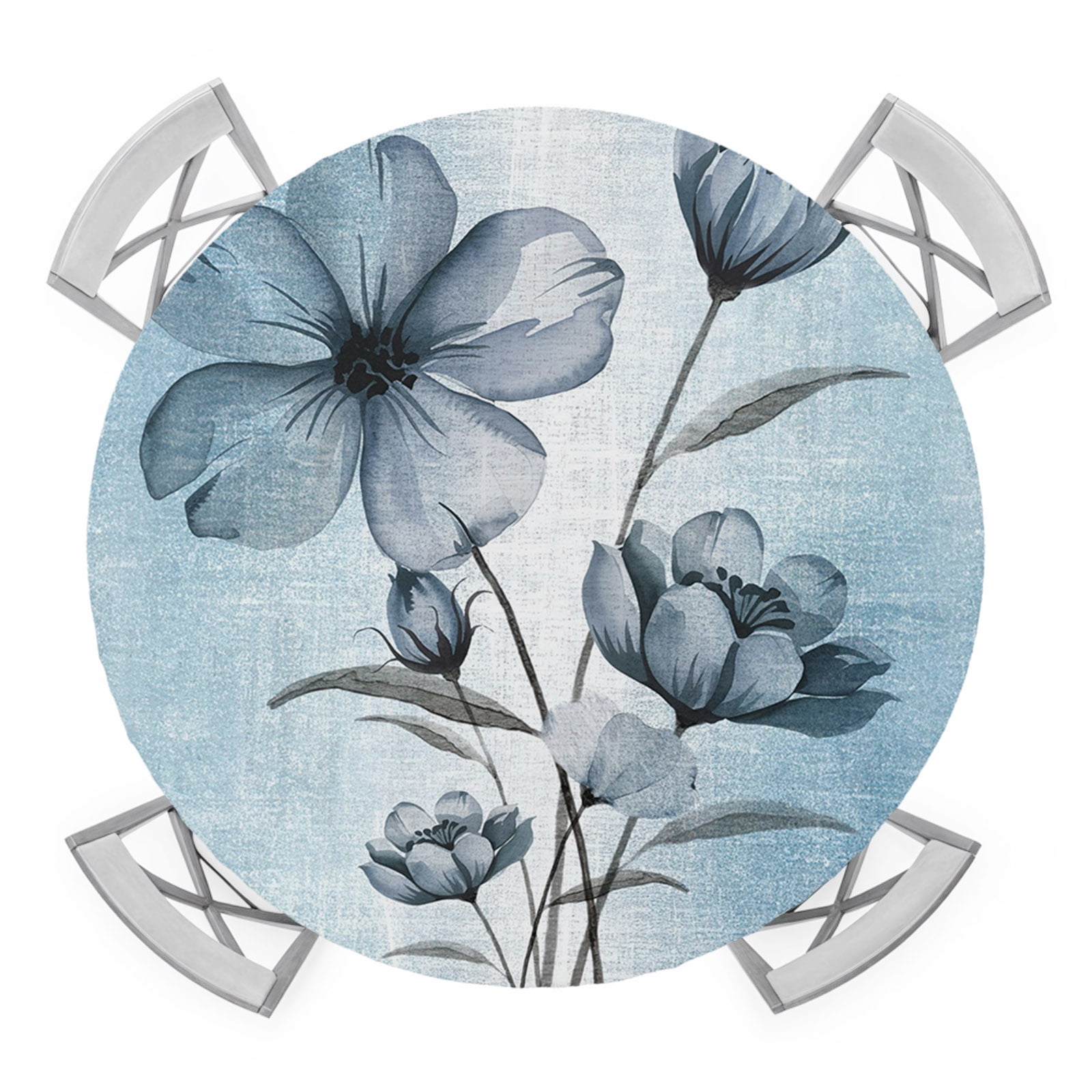 Blue Flower Round Tablecloth for 36-44 Inch Tables,Fitted Table Cover ...