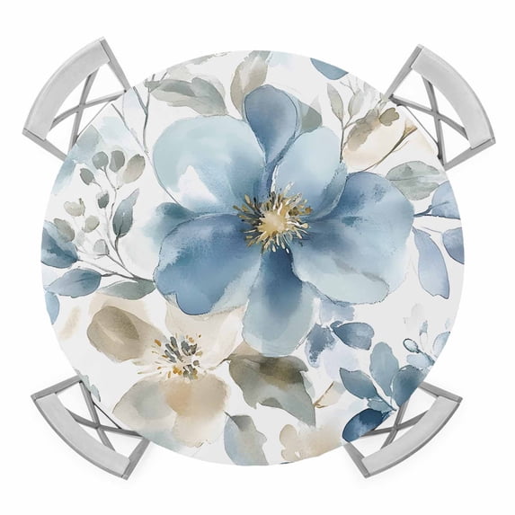 Blue Flower Round Tablecloth for 45-54 Inch Tables,Fitted Table Cover ...