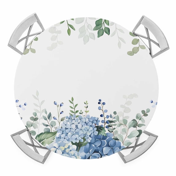 Blue Flower Round Tablecloth for 55-60 Inch Tables,Fitted Table Cover ...