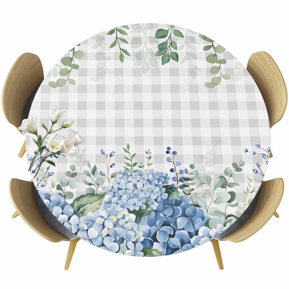 Blue Flower Round Tablecloth, Fitted Table Cover with Elastic for 45 ...