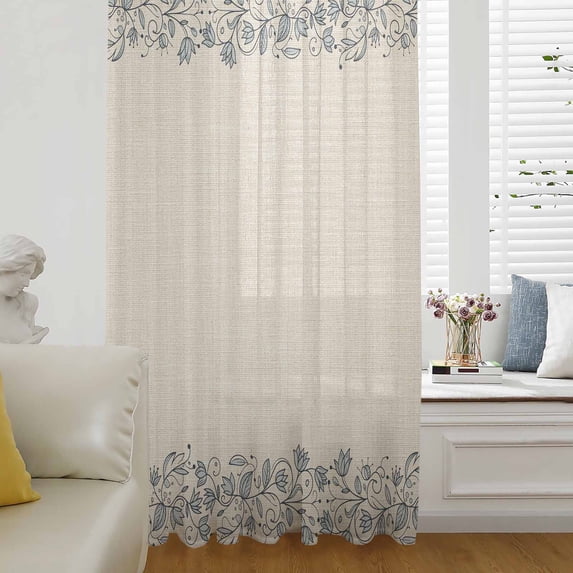 Blue Flower Semi Sheer Curtains Drapes for Living Room,Bedroom,French ...